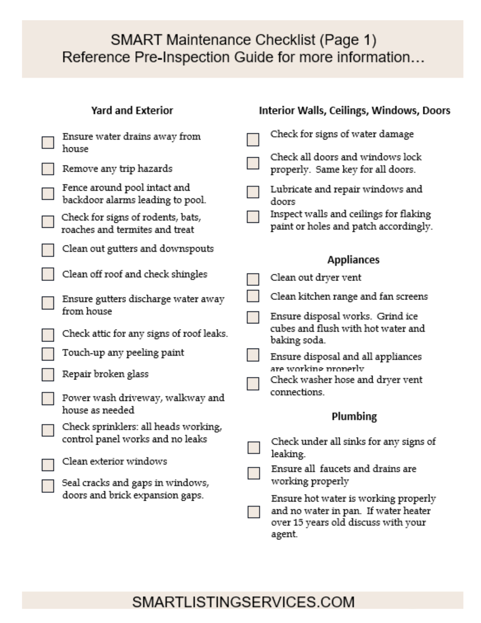 Smart Maintenance Checklist | Smart Listing Services
