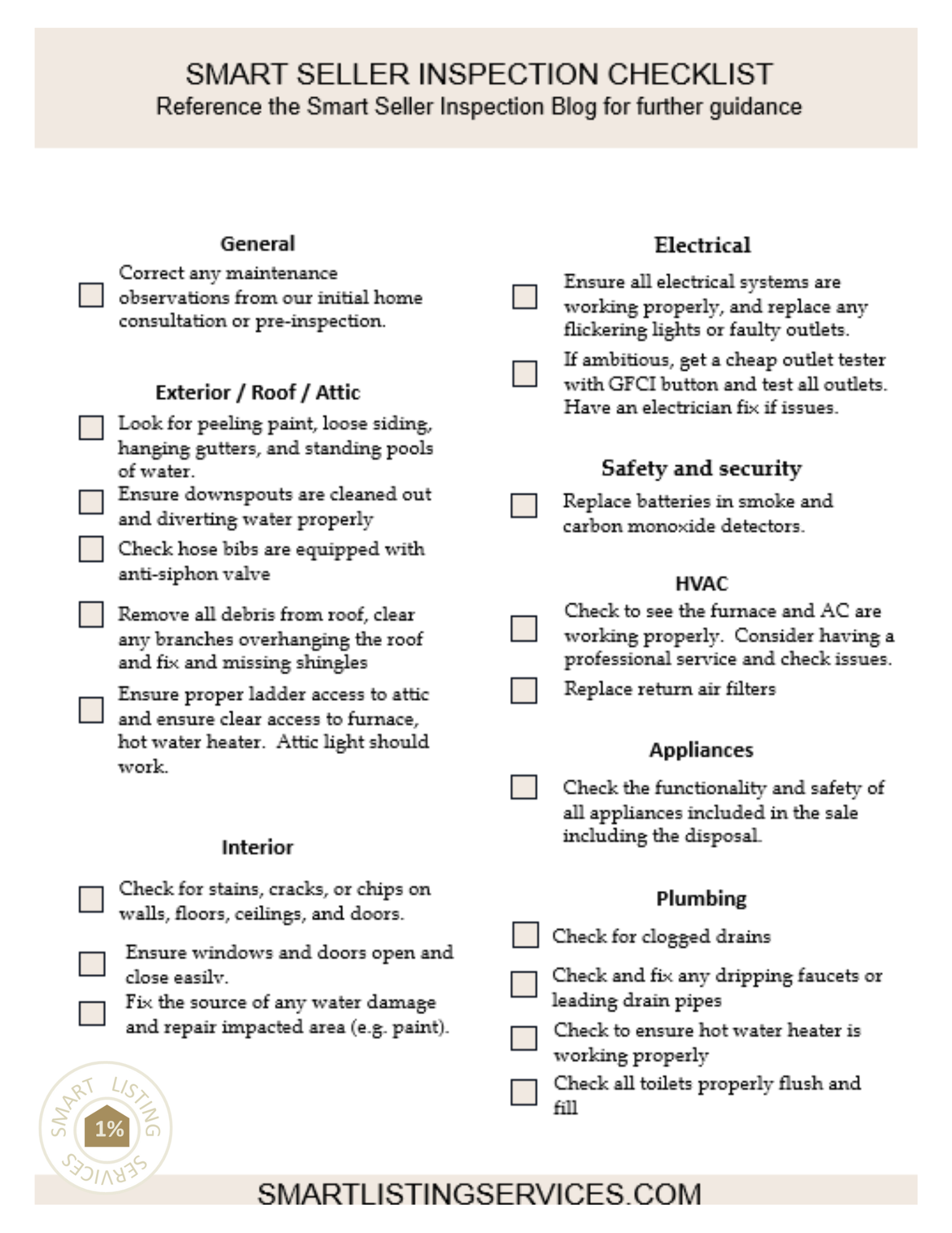 Smart Seller Inspection Checklist | Smart Listing Services