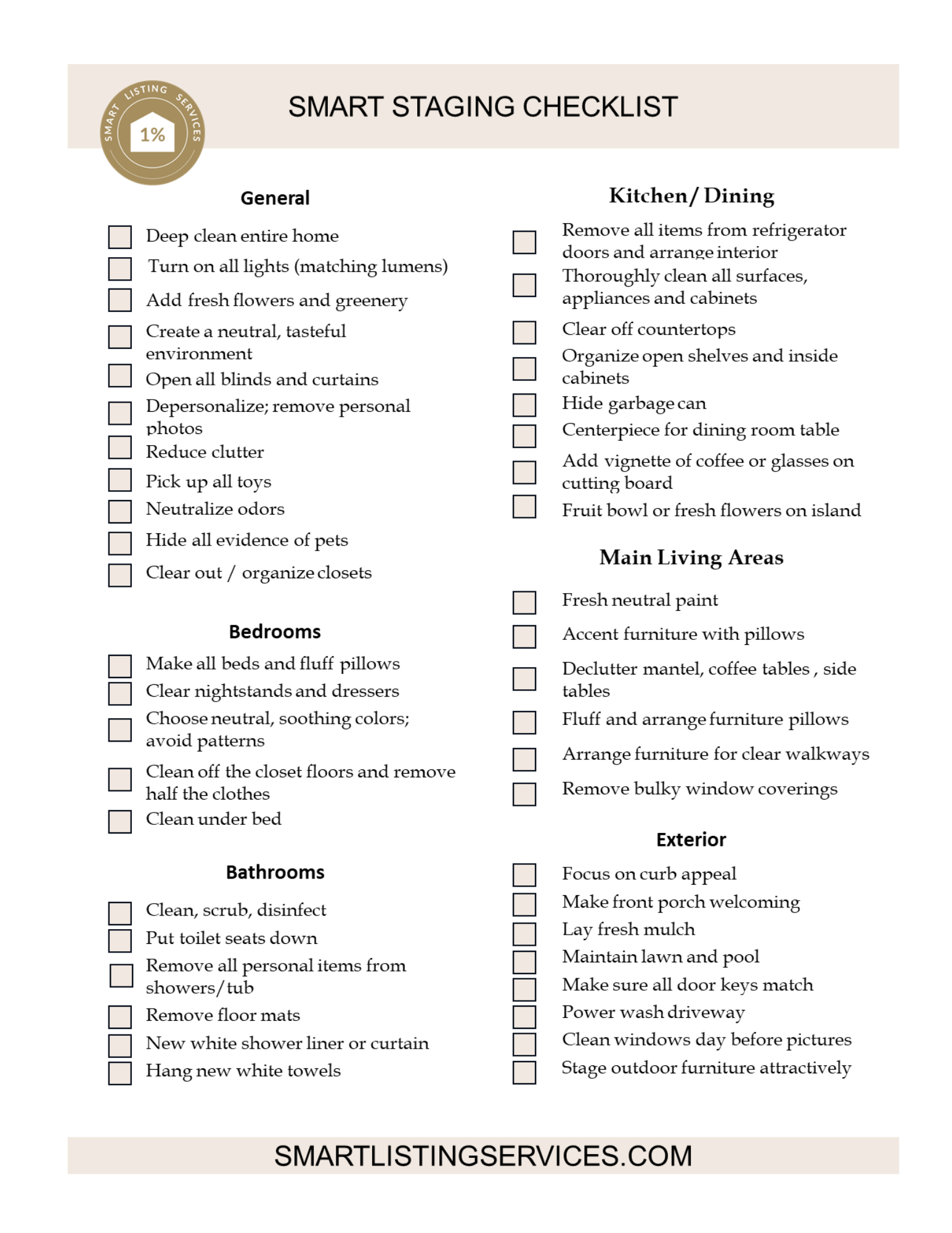 Smart Staging Checklist | Smart Listing Services